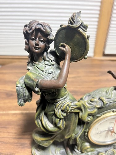 Vintage Ornate Crosa Mantle Clock Angel Tambourine Cherubs Antique ...