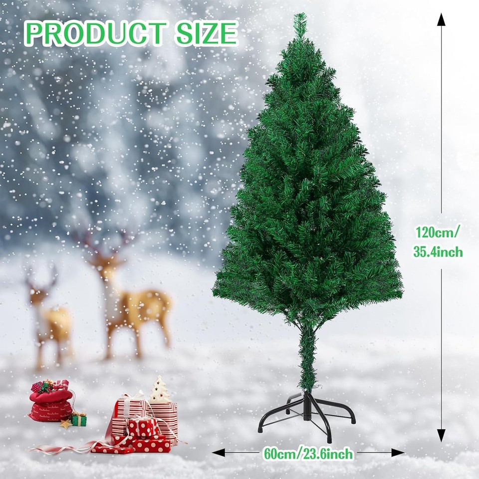 GlyinnHe 4FT Green Artificial Christmas Tree，Xmas Fake Pine Tree with ...