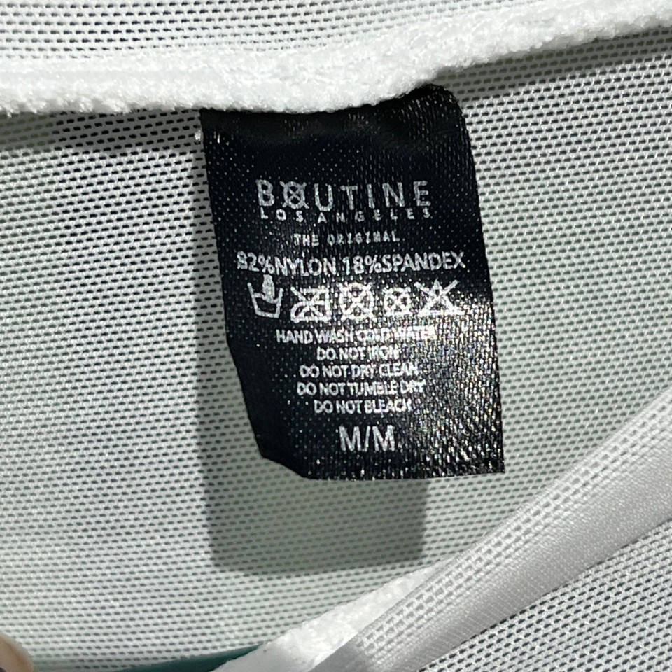 Boutine LA White Pink Logo Nylon Sheer Mesh Short Sleeve Crop Swim ...