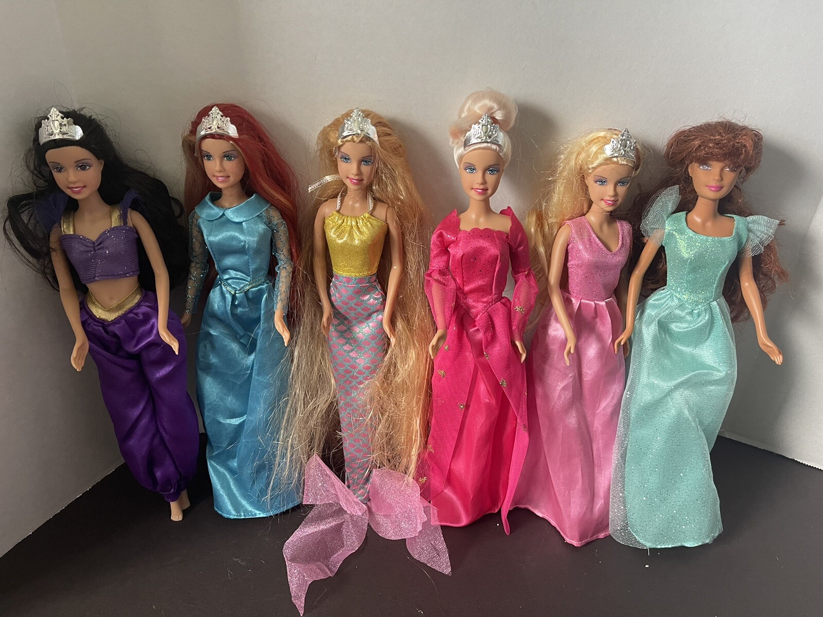 DFA Barbie Doll Clones 12" Lot 6 Crowns Princess Gowns Disney Mermaid ...