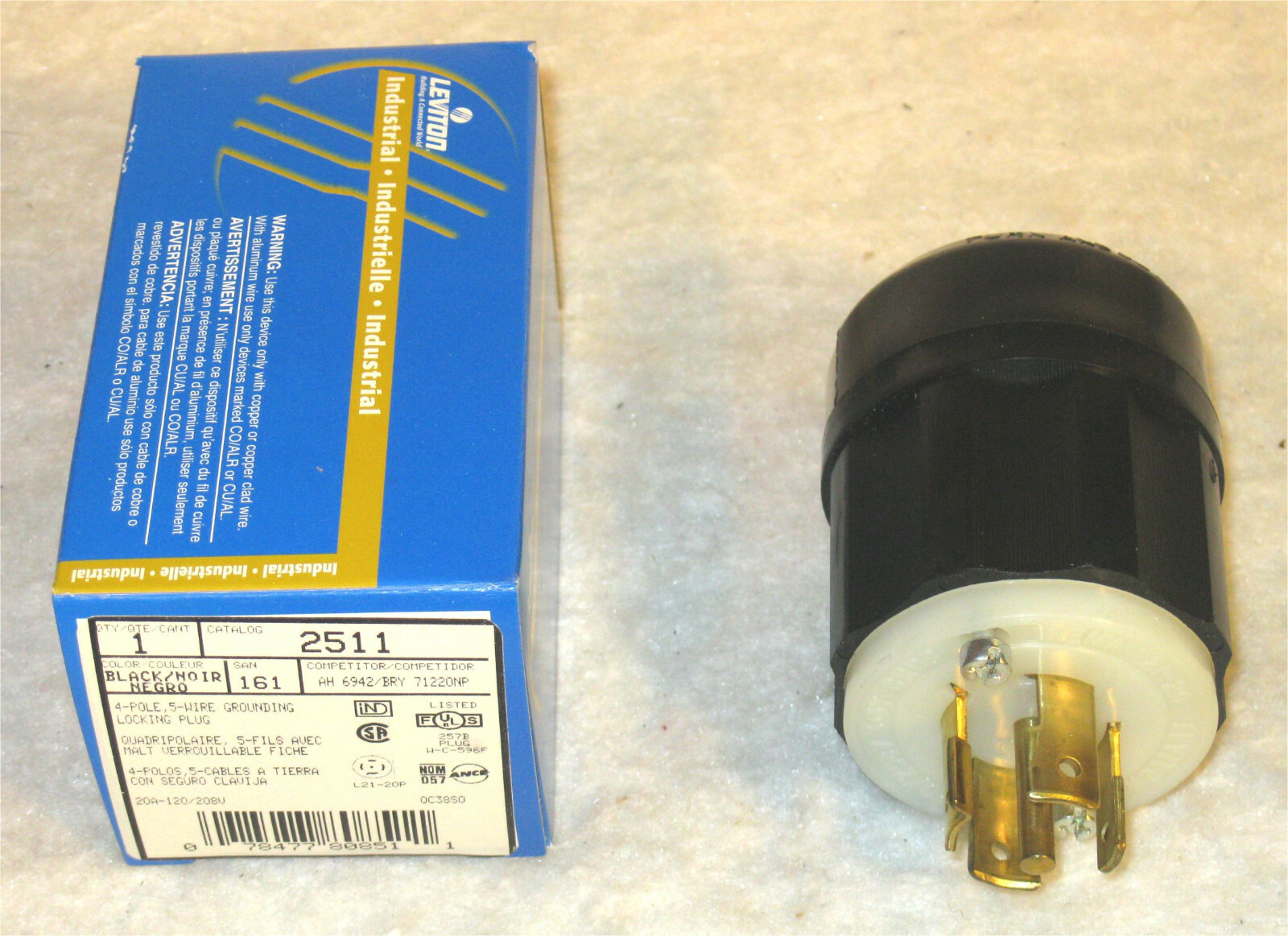 LEVITON 2511 - 20 Amp, 120/208 Volt 3PY, NEMA L21-20P, 4P, 5W, (QTY:1,5 ...