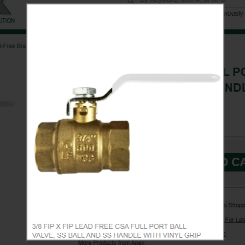3/8 FIP X FIP LEAD FREE CSA FULL PORT BALL VALVE, SS BALL AND SS HANDLE ...