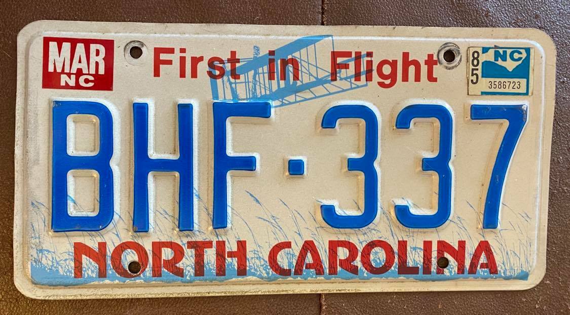 North Carolina 1985 FIRST IN FLIGHT License Plate HIGH QUALITY # BHF ...
