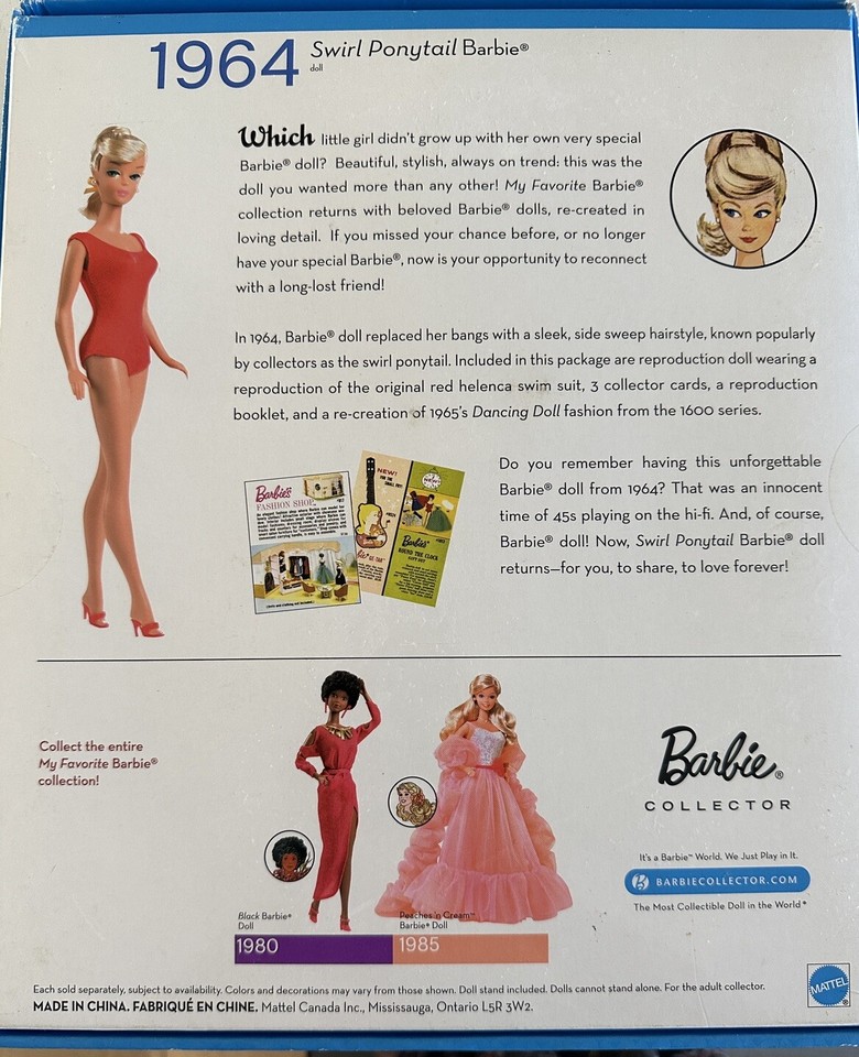 My Favorite Barbie Swirl Ponytail 1964 Reproduction Doll 2009 Mattel ...