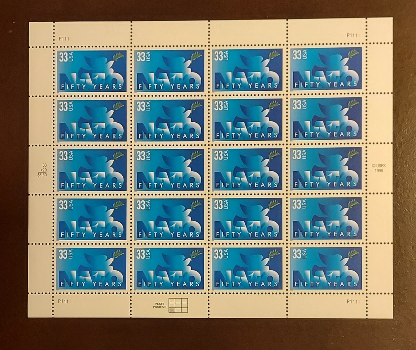 US SCOTT 3354 PANE OF 20 NATO 50 YEARS STAMPS 33 CENT FACE MNH | eBay