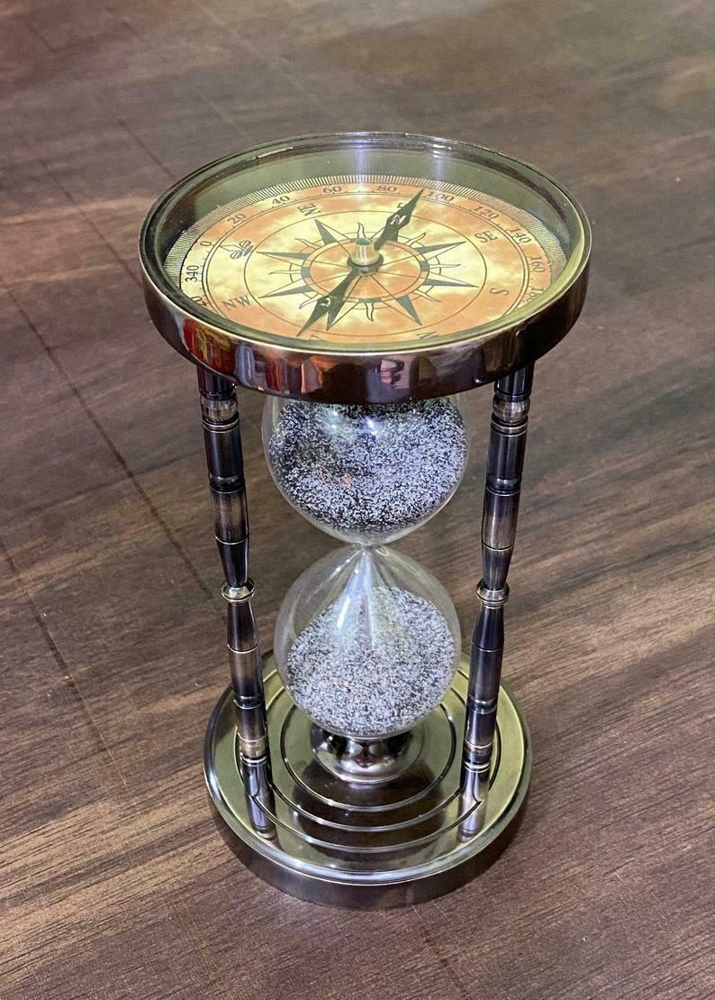 Nautical Sand Timer Brass Quarter Hourglass Antique Brass Sand Timer