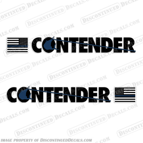 Fits Contender Boat Logo Decal w/Flag - Set of 2 (Black/Blue) | eBay
