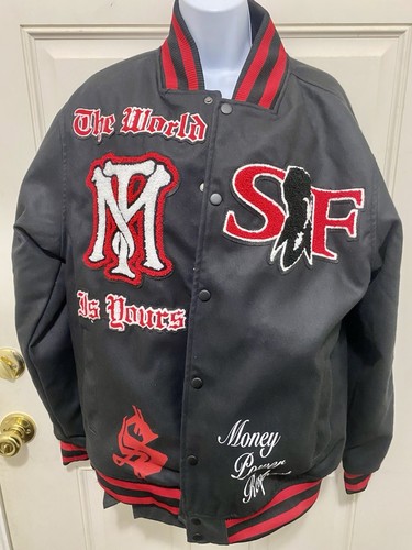 Reason x Scarface Jacket Mens L Black Varsity Bomber Double Sided World ...
