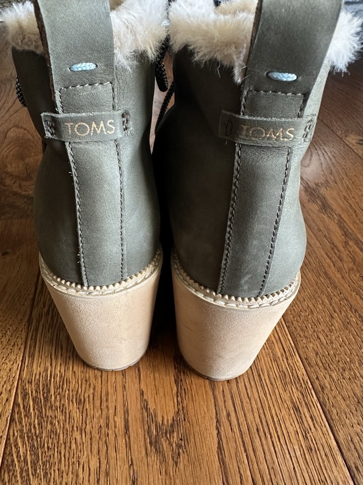 TOMS Women Tarmac Olive Nubuck Melrose Waterproof Warm Wedge Boots US ...
