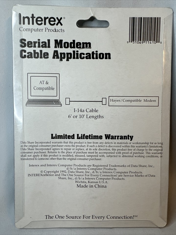 Interex Serial Modem Cable 6ft I 14a PC To Hayes Compatible Modem | eBay