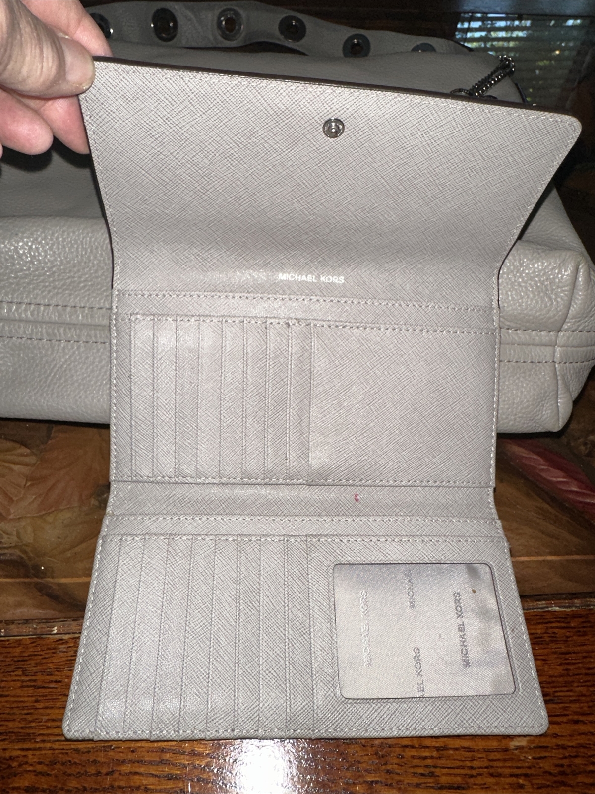 Michael Kors Gray Leather Shoulder Bag With Matching Wallet | eBay