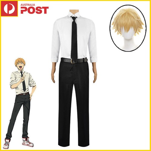 Anime Chainsaw Man Denji Uniform Suit Shirt Dress Gold Wig Cosplay ...