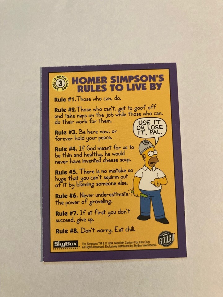 1994 SkyBox Bongo Comics Simpsons Series 2 Smell-O-Rama Homer Simpson ...
