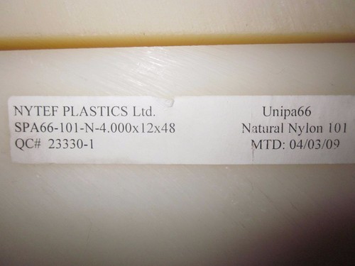 Nylon 101 6/6 Sheet Plate 4" x 12" x 48" Extruded Block Natural PA66 ...
