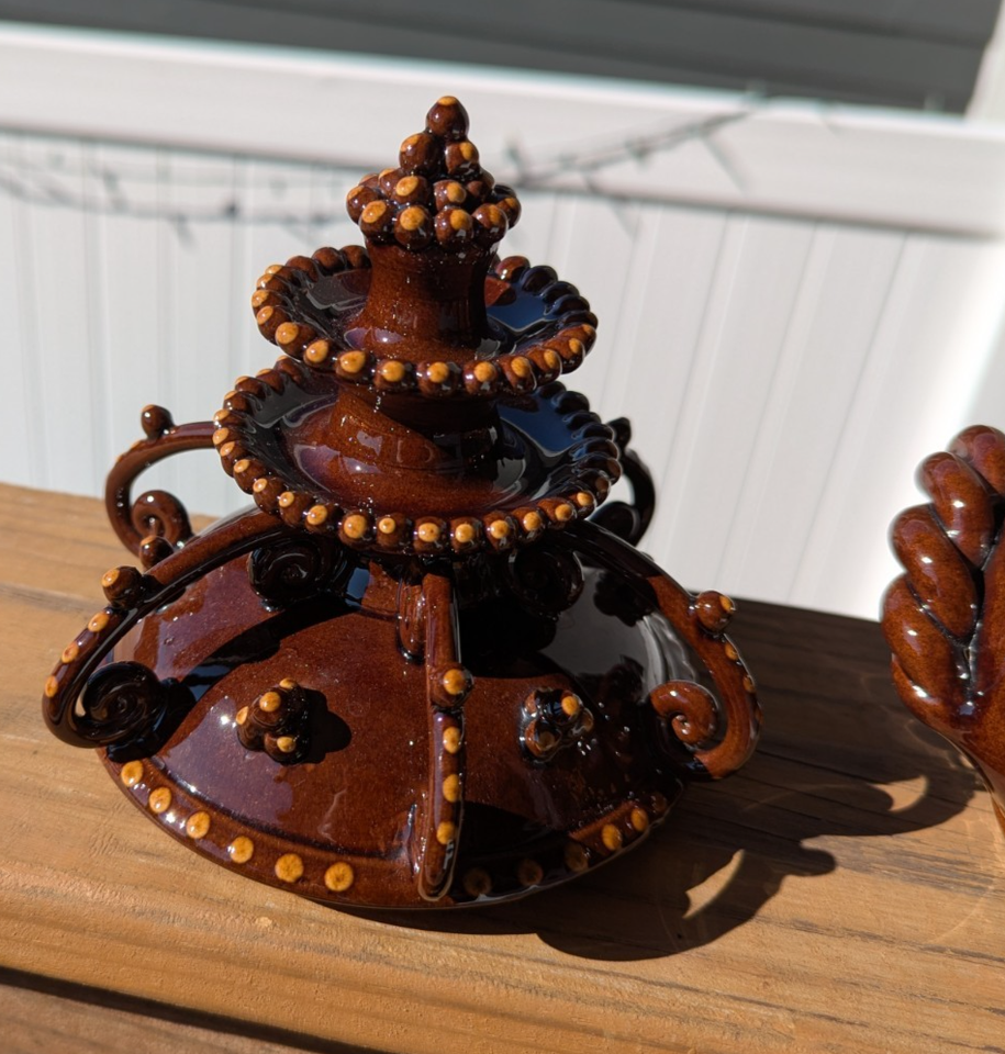 Breininger Redware Pottery Decorated Ornate Handles Covered Sugar Bowl ...