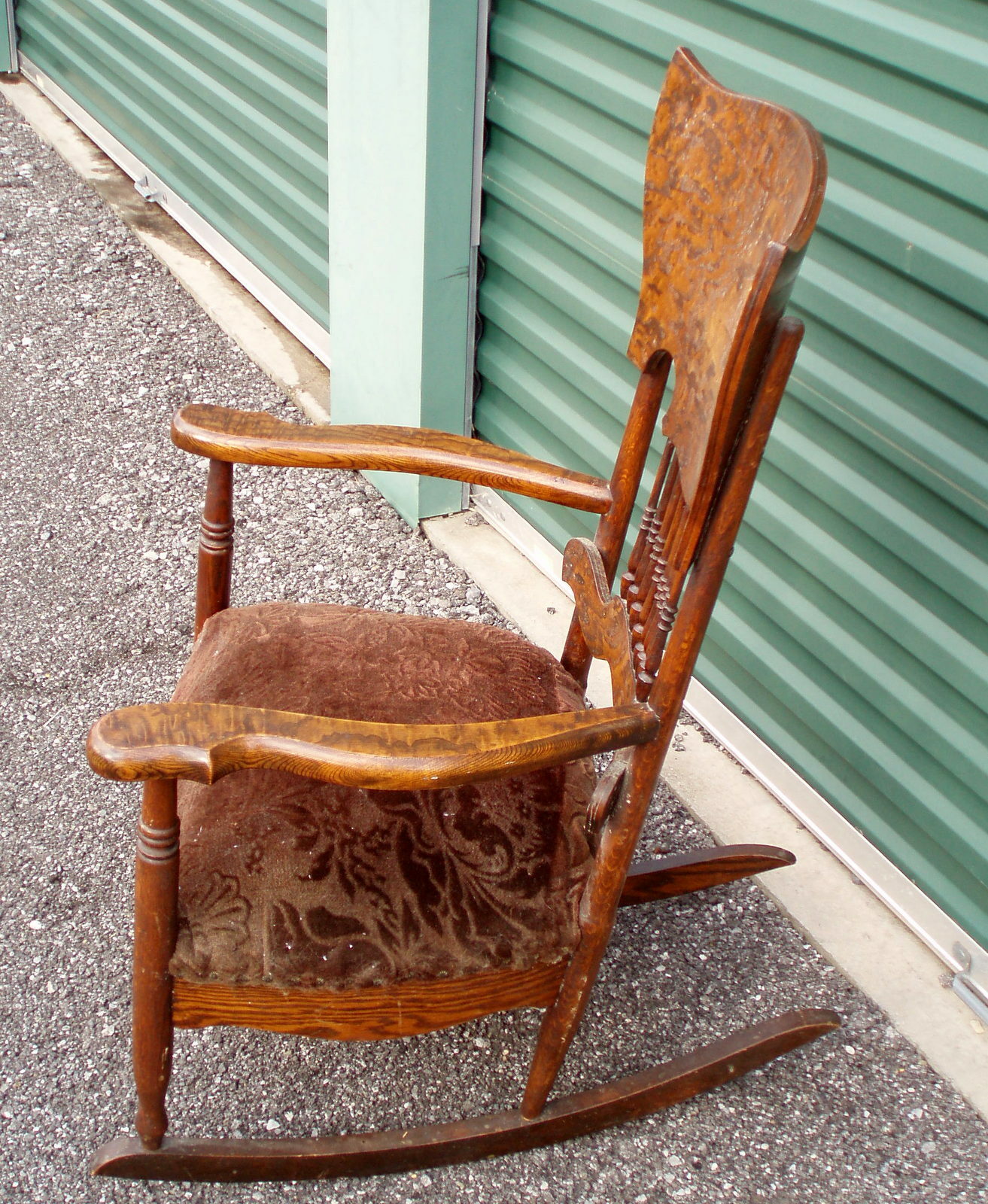 TIGER OAK ANTIQUE COLONIAL ERA ROCKING CHAIR SPINDLE BACK FURNITURE ...