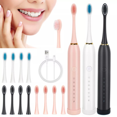 6 Modes 4 Heads Electric Toothbrush DuPont Bristles Deep Cleaning Teeth ...