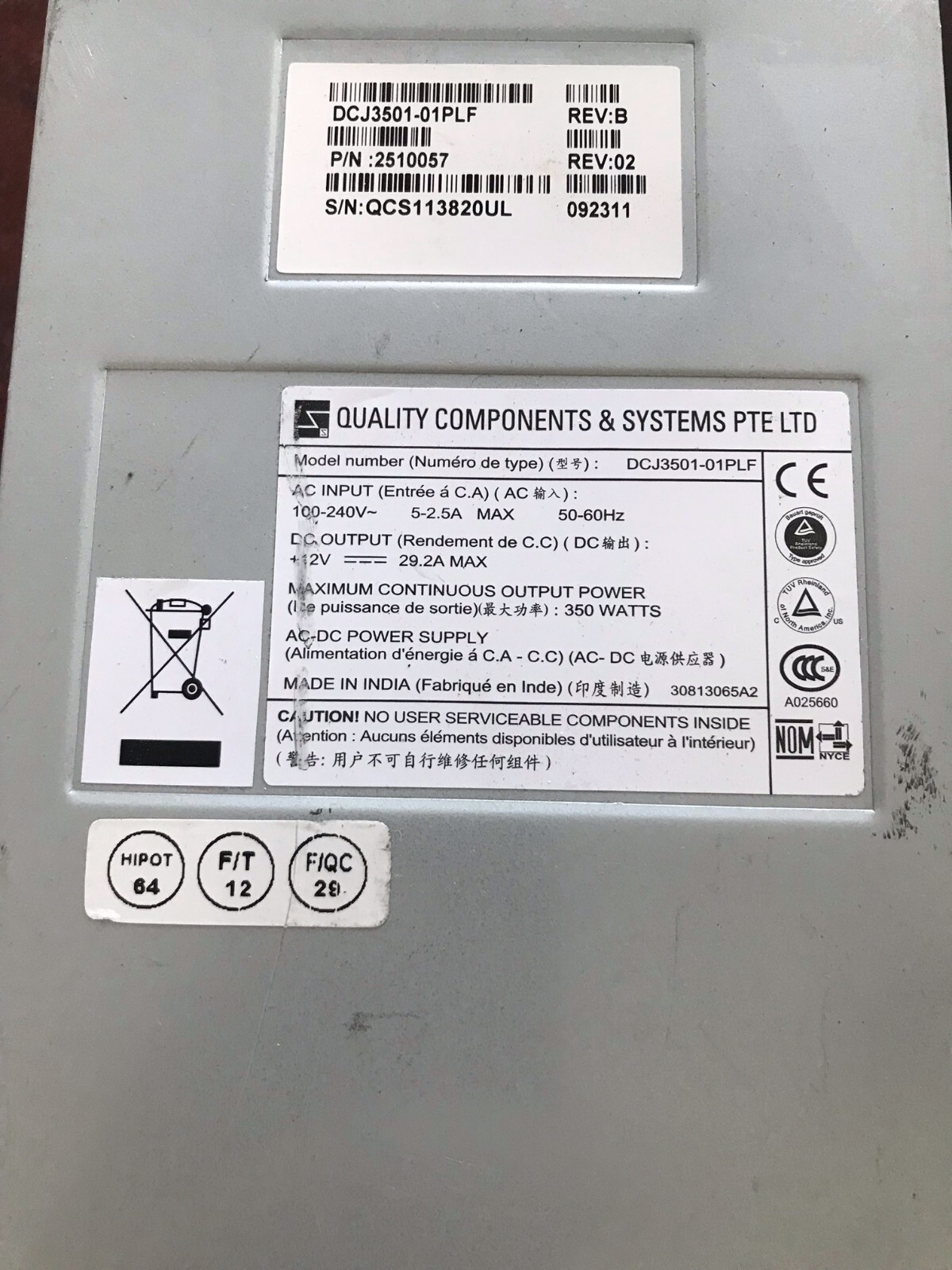 HPe JW657A Aruba 350W AC Power Supply DCJ3501-01PLF | eBay