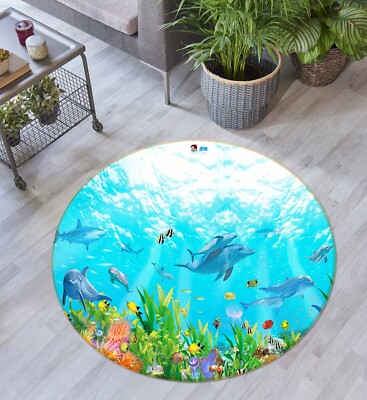 3D Dolphin Seaweed Fish ZHUA2571 Game Non Slip Rug Mat Photo Carpet Amy ...