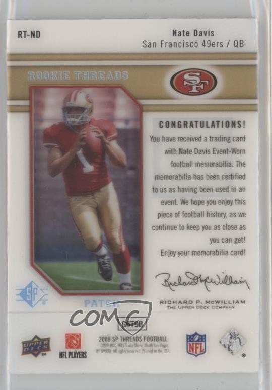 2009 SP Threads Rookie Threads Patch /50 Nate Davis #RT-ND Patch RC | eBay