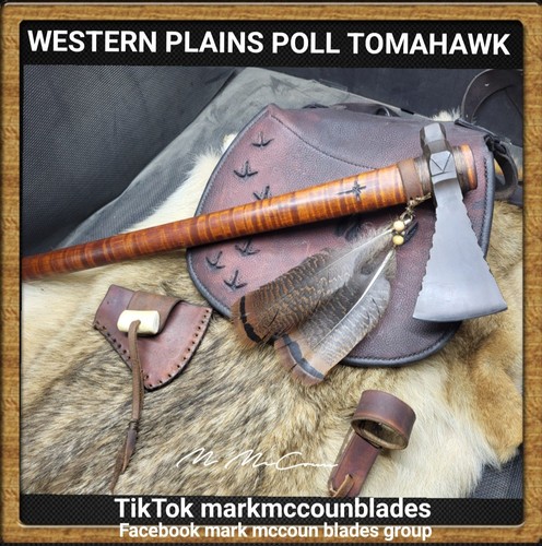 HAND FORGED WESTERN PLAINS POLL TOMAHAWK AXE BY MARK MCCOUN USA FEATHER WRAP | eBay