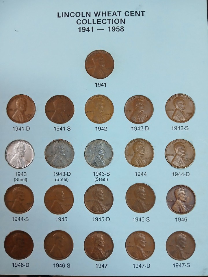 Complete Lincoln Wheat Penny Cent Collection Harris Album 1941 - 1958 P ...