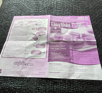 Easy Bake Ultimate Oven Directions ONLY Paperwork Instructions Baking ...