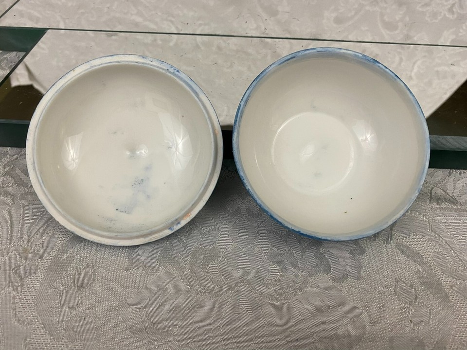 Antique MZ Austria Bavarian Porcelain Dresser Tray with Powder Jar Blue ...