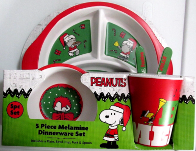 Peanuts Snoopy Christmas Plate Cup Bowl 5 Pc Melamine Dinnerware | eBay