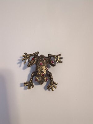 Vtg Brass Bronze Color Pink Rhinestone Jeweled Frog Lapel Pin Brooch | eBay
