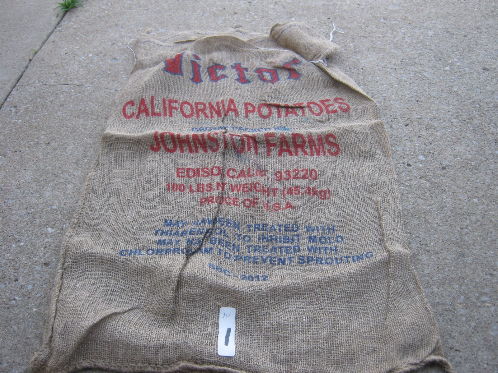 34" x 24" Victor California Potatoes Johnston Farms Edison CA Burlap ...