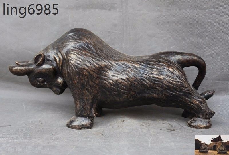 Old Chinese Folk Classical Bronze Bullfight Corrida Ox-Oxen Bull ...