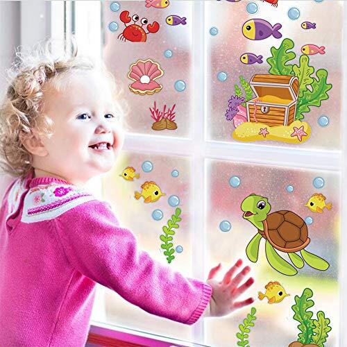 214PCS Ocean Themed Window Cling Stickers,Mermaid Sea Life Fish Window Decals | eBay
