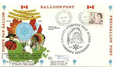 1967 Balloon Post cover with Calgary Stampede Exhibition PO cachet ...