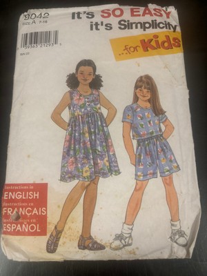 1997 Simplicity - 8042 - Girl's Dress, Top & Shorts Pattern - Size 7-16 ...