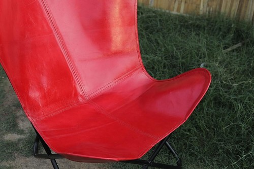 Red Chair Butterfly Leather Handmade Vintage Armless Relaxing With ...