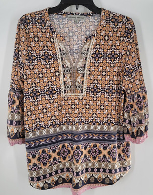 Absolutely Famous Size Small Peasant Top Shirt Blouse Lace V-Neck 3/4 ...