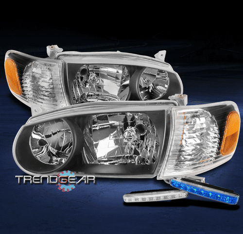 FOR 2001-2002 TOYOTA COROLLA REPLACEMENT BLACK HEADLIGHTS W/BLUE LED ...