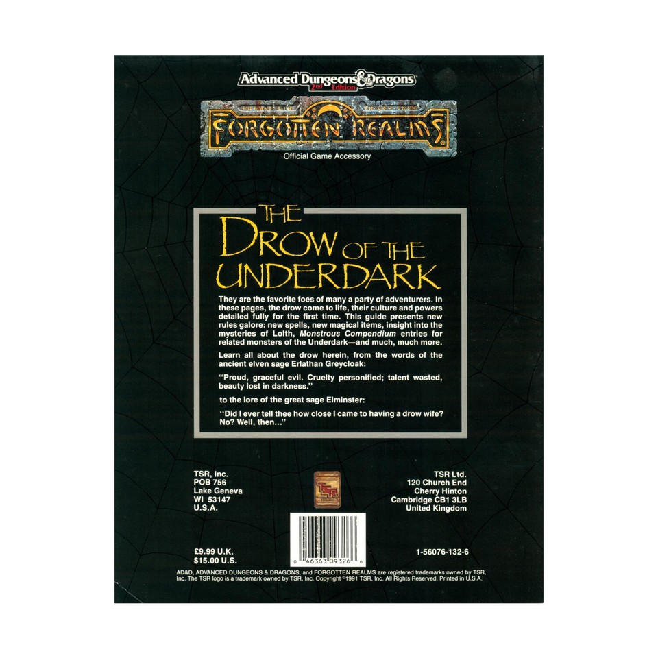 TSR Forgotten Realms Drow of the Underdark (1st) Fair+ | eBay