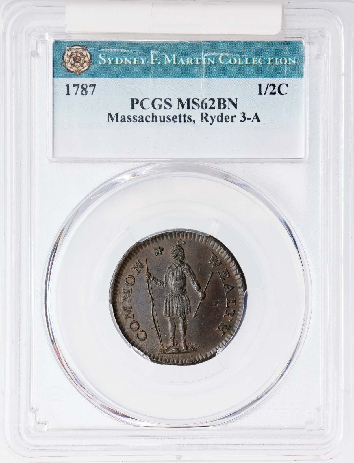 1787 R 3-A R-4 PCGS MS 62 BN Massachusetts Half Cent Colonial Copper ...