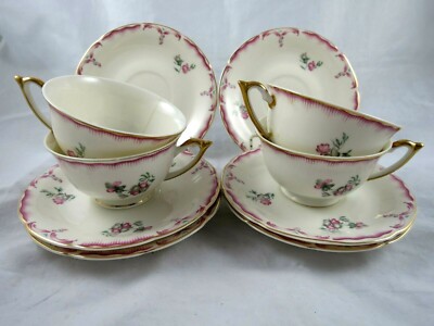 Independence Ironstone IND8 Tea Coffee 4 Cups 6 Saucers Pink Gray ...