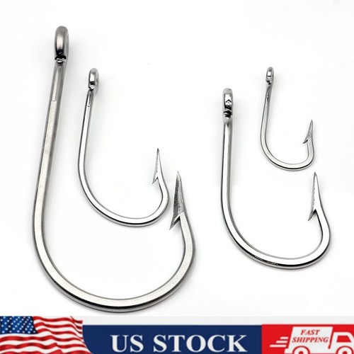 50PCS Stainless Steel Fishing Hooks O'Shaughnessy Forged Long Shank J ...