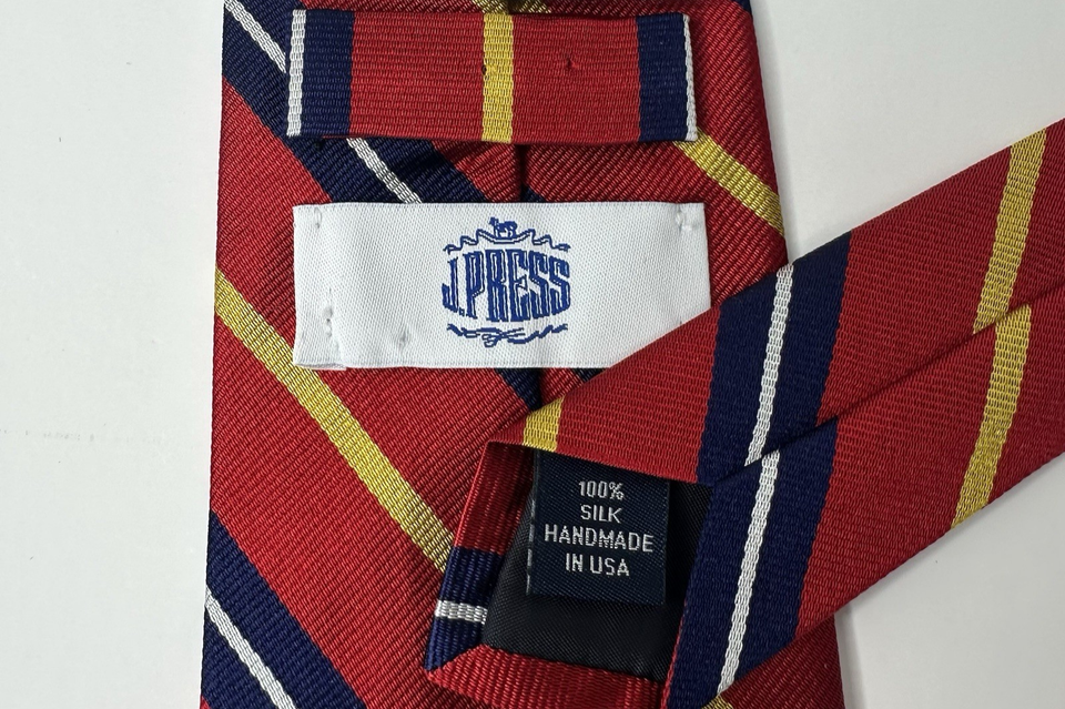 J. Press Men's 100% Silk Necktie Red-White & Blue Striped Repp Handmade ...