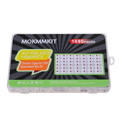 42 Values 1680 Pieces Ceramic Capacitor Kit 1pF - 100nF 50V Multilayer ...