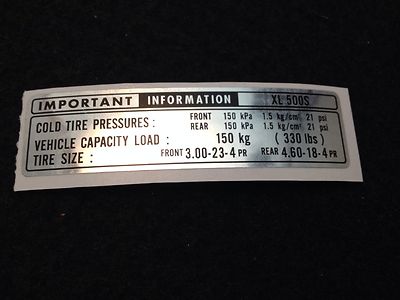 XL500S TIRE INFO DECAL 1980 | eBay