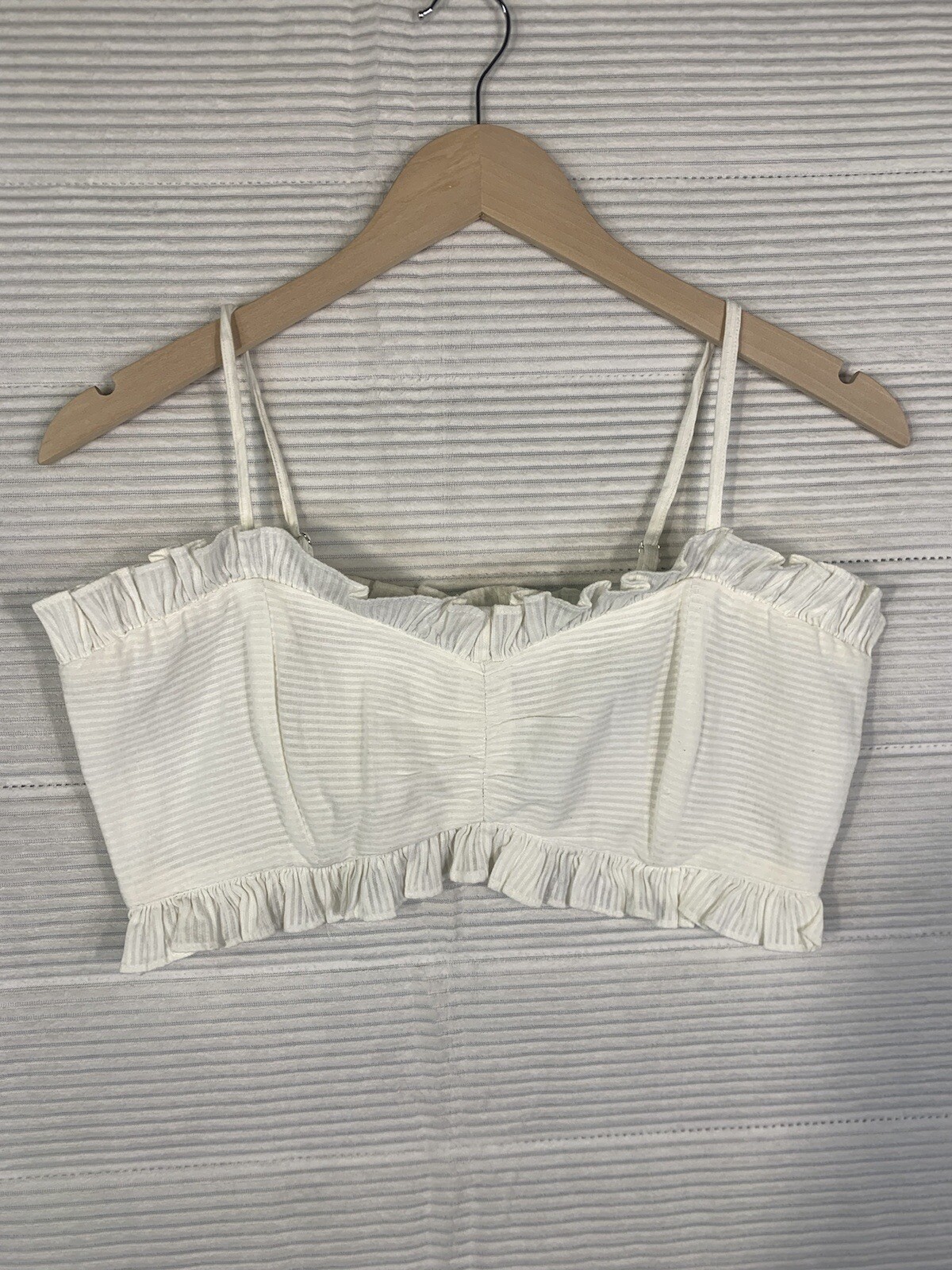 LPA Revolve Cream Ivory Striped Crop Top Bra Bandeau Ruffles Size M | eBay