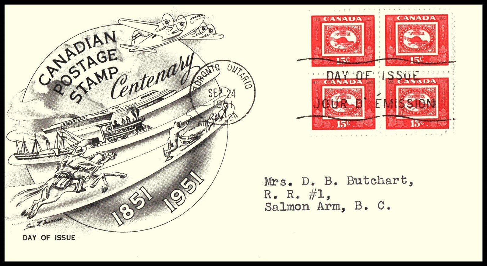 Canada FDC - 1951 - Three Penny Beaver Stamp of 1851, Scott# 314 ...