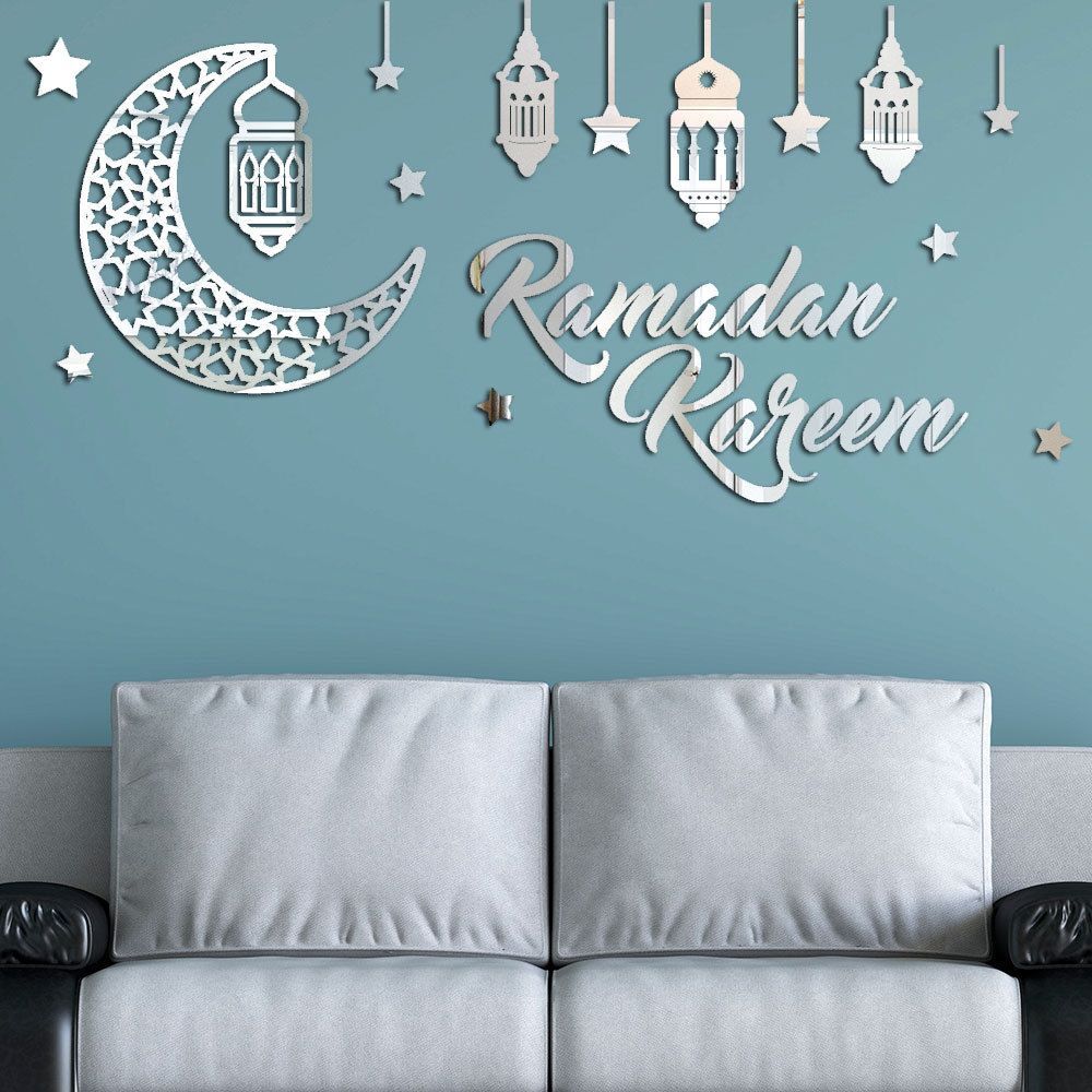 3D Arylic Ramadan Decors Wall Sticker Eid Mubarak Wall Decal Mirror ...
