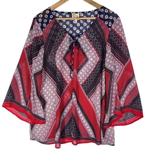 Boho Gypsy Tunic Top Plus Size XL Multicolour Geometric Floral Fig and ...