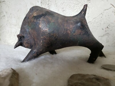 Vintage rustic Iron dancing bull statue 10" x 5" solid 3.13lb figurine ...